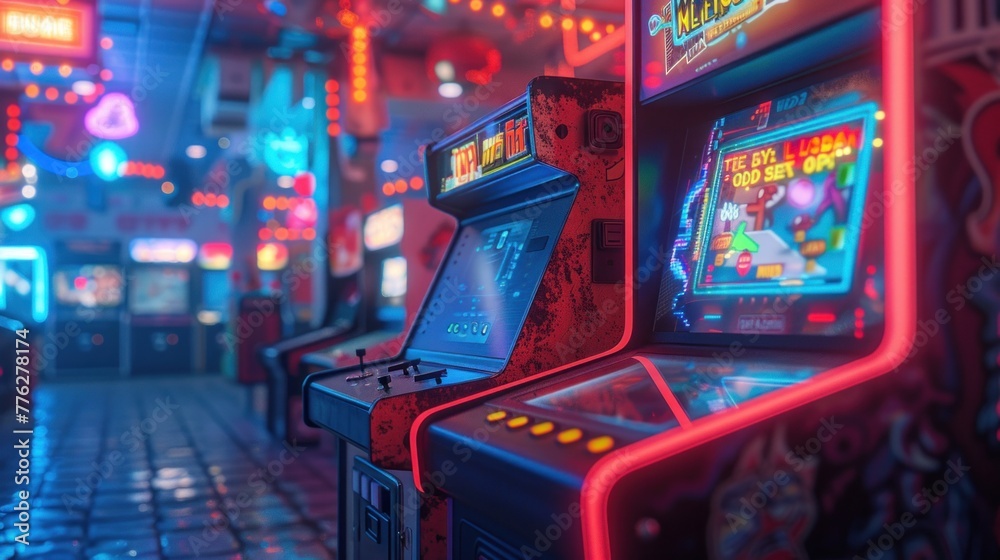 Retro-futuristic vibes: A vintage arcade cabinet stands amidst a sea of ...
