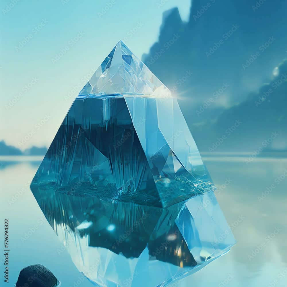Vidéo Stock floating crystal island with prism-like reflections in the ...