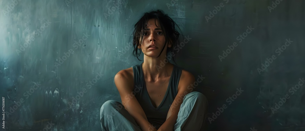 A cinematic background of a woman with PTSD sitting alone in a dark ...