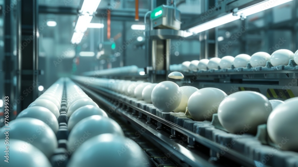 Egg factory. Mass automated conveyor eggs production Stock Illustration ...