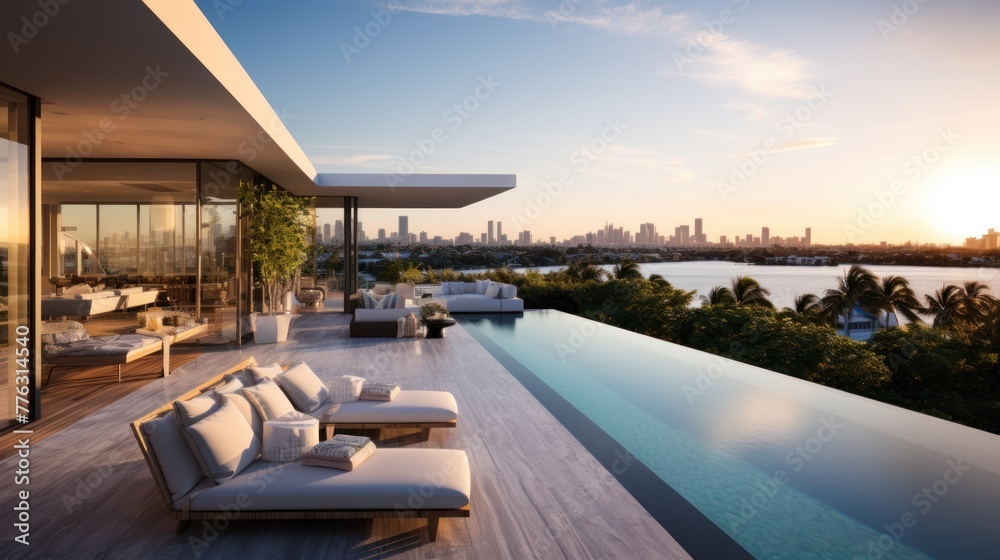 Modern villa with a private rooftop infinity pool overlooking the Miami ...
