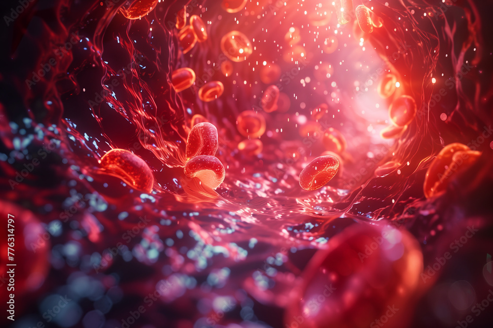 Selective focus of 3D visualization of red blood cells in blood vessels ...