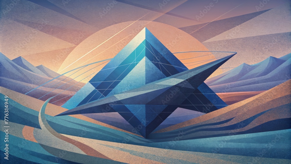 An abstract landscape of angular planes and intersecting lines inviting ...