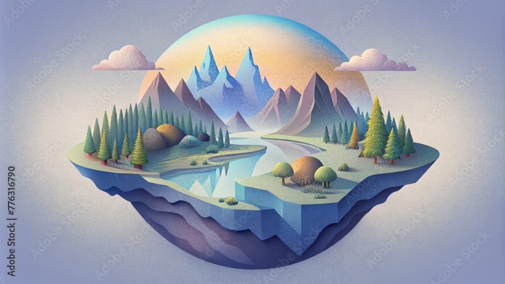 A fragmented world where mountains rivers and trees are simplified into ...