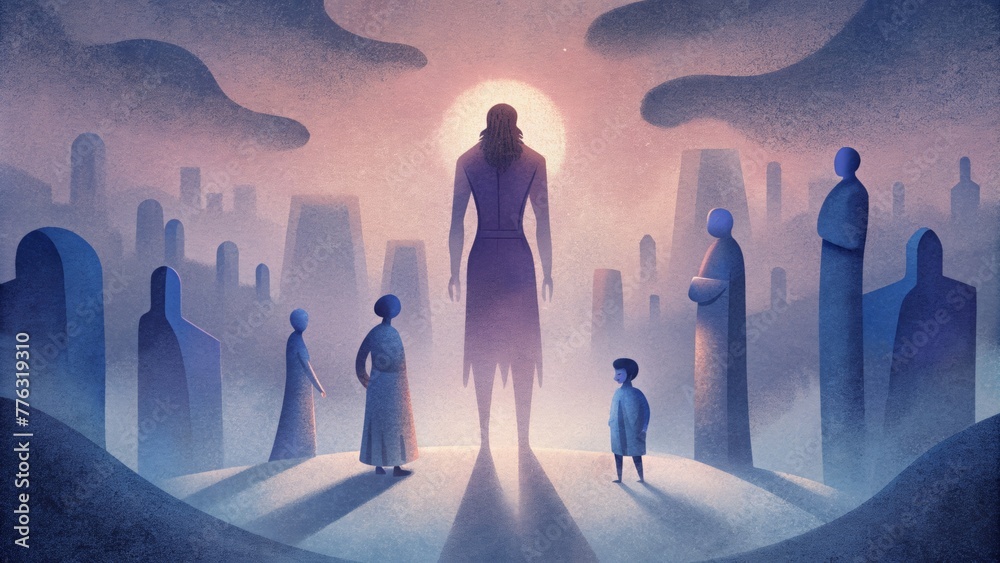 Soft and dreamy silhouettes cast by unseen figures create a sense of ...