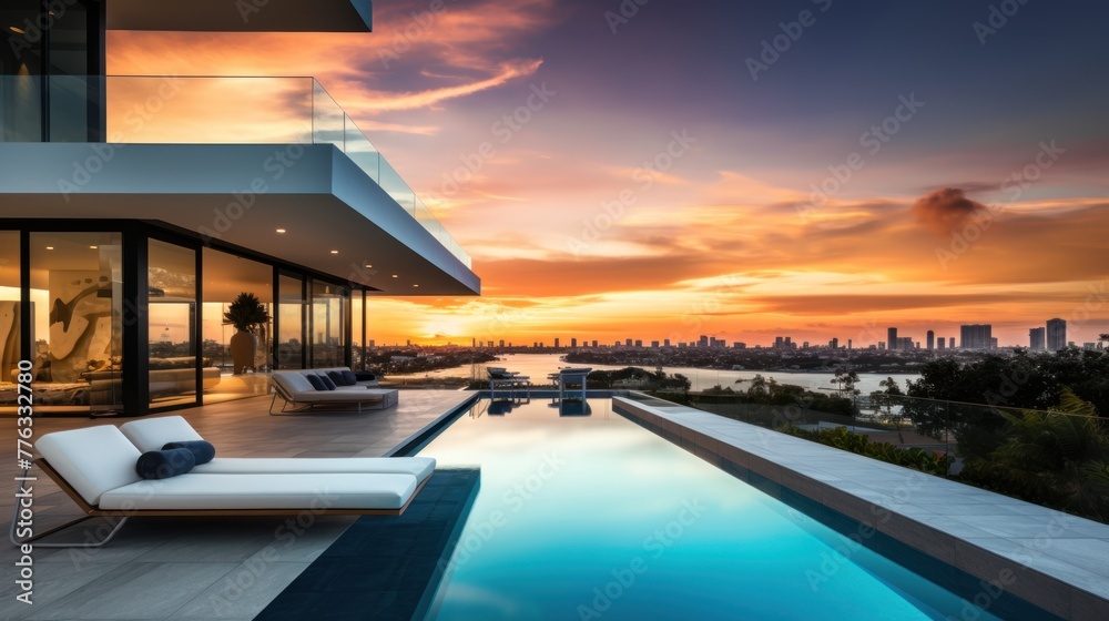 Modern villa with a private rooftop infinity pool overlooking the Miami ...