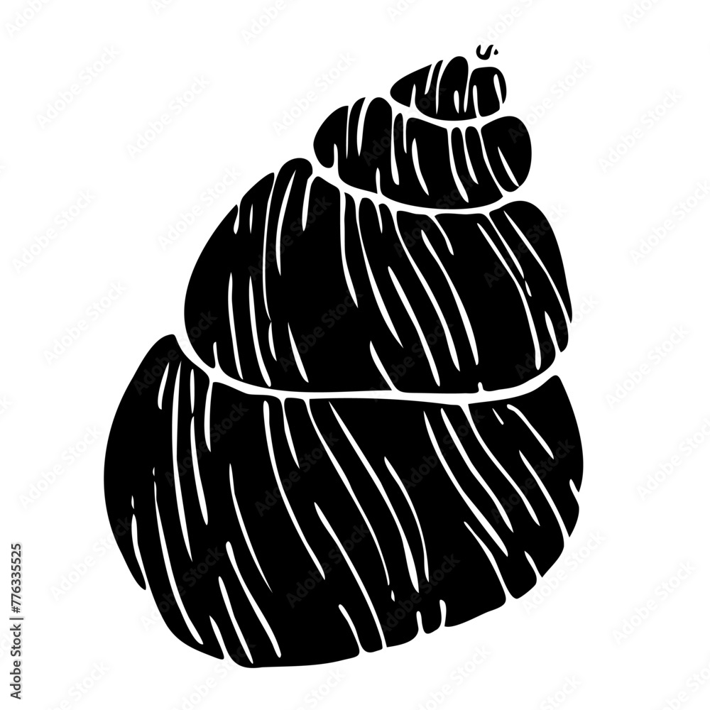Vector seashell black silhouette illustration. Hand drawn maritime ...