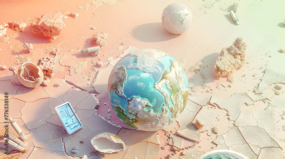 Surreal conceptual art representing global warming, with a cracked ...