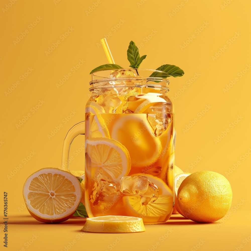Blender 3D cute iced tea with lemon wedges Stock Illustration | Adobe Stock