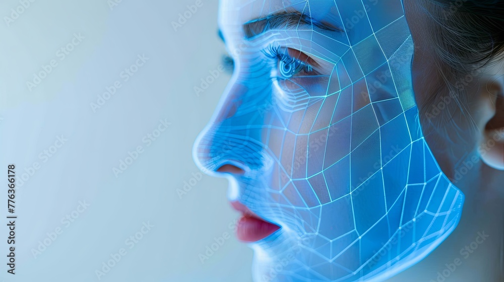 A Womans Face With A Grid Of Grids Applied On Top Of It Concept Of