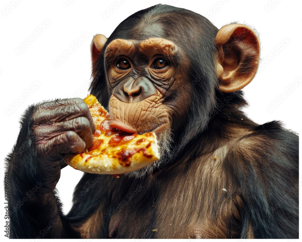 Chimpanzee Eating Slice of Pizza. Transparent Background PNG Stock ...