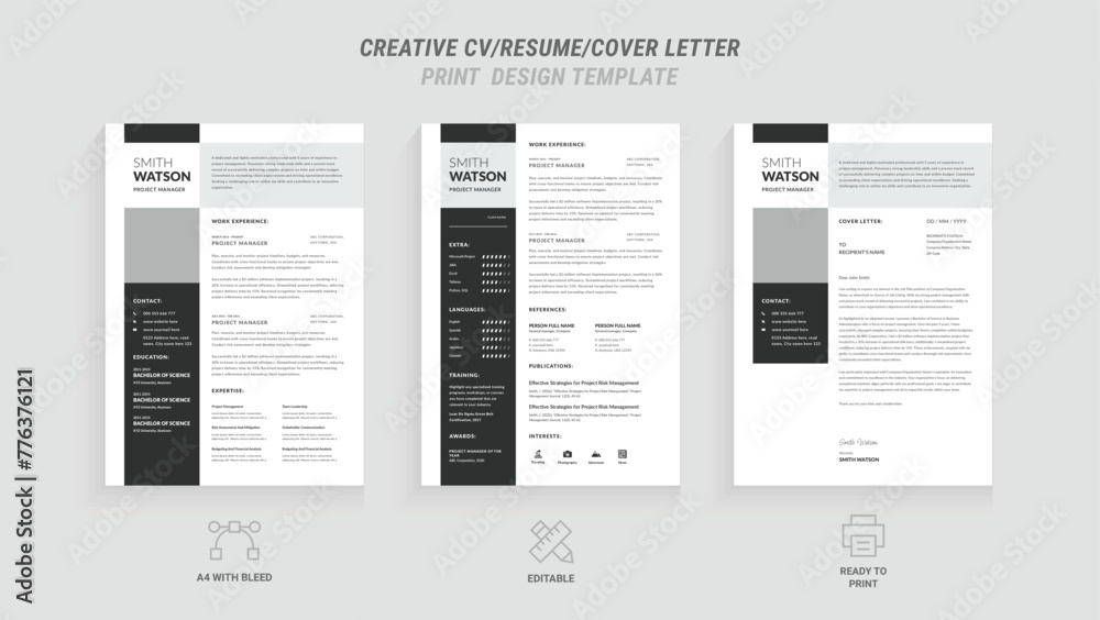 Multipurpose Clean Modern Resume, Cover Letter Design Template with ...