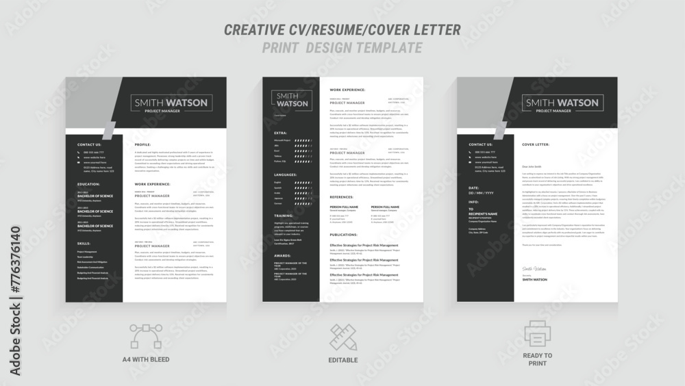 Multipurpose Clean Modern Resume, Cover Letter Design Template with ...
