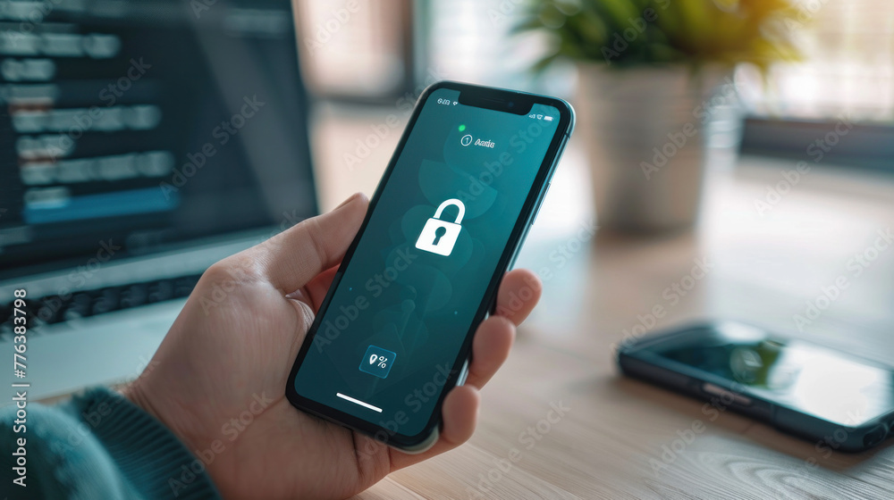 Smartphone with a lock sign on the screen. Two factor Authentication ...