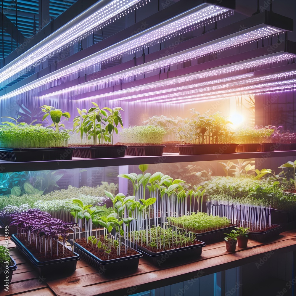 Growing flower seedlings indoors under full spectrum LED lighting ...