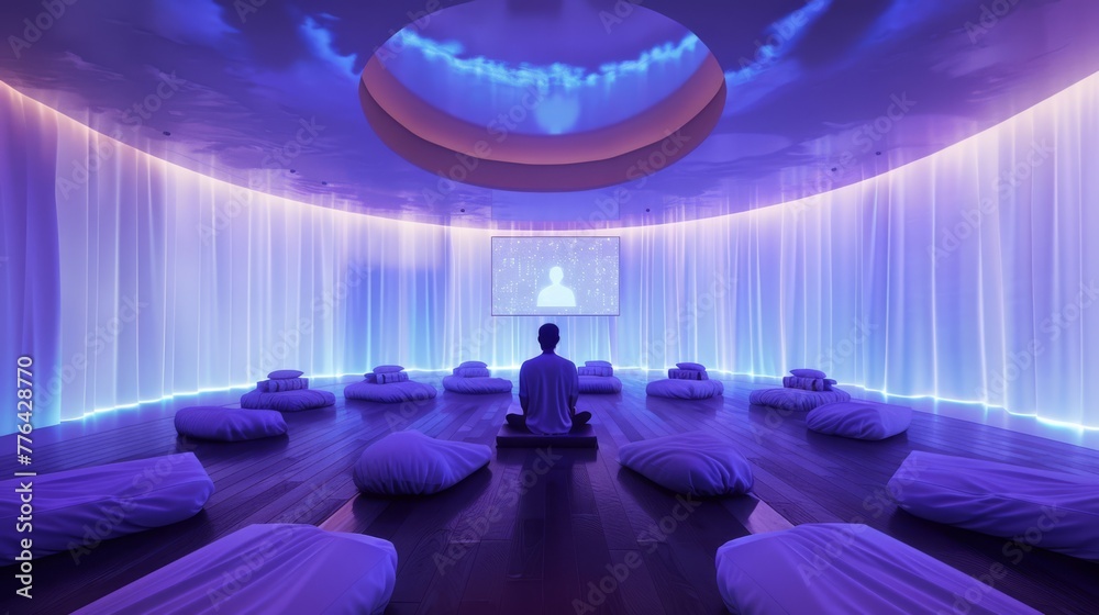 Meditation session in a high-tech modern within a futuristic wellness ...
