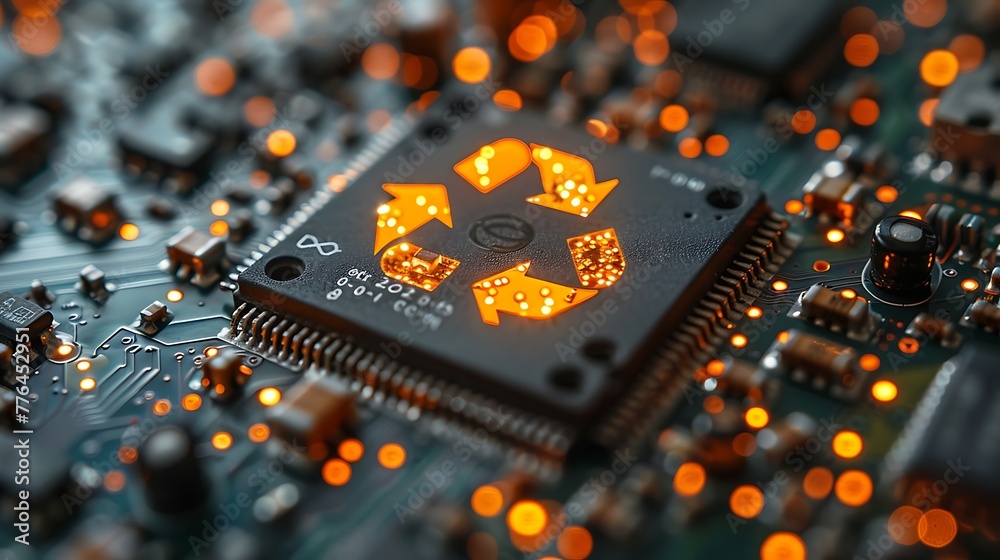 Recycle icon logo, chipset trash electronic board circuit trash recycle ...