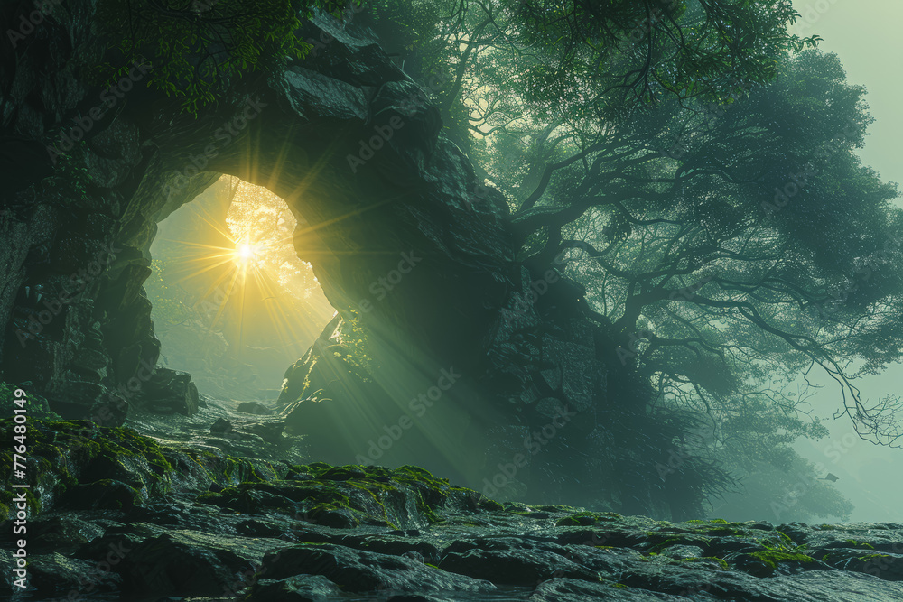 Serene Amaterasu, the goddess of the sun, emerges from her cave ...