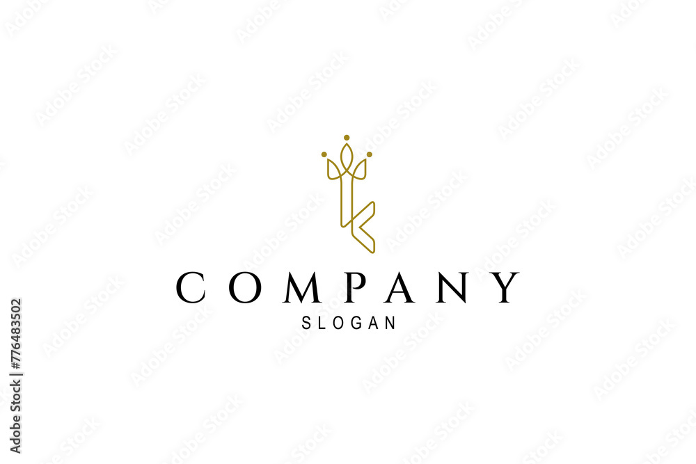 King's key logo. Key and letter K line art logo with crown decoration ...