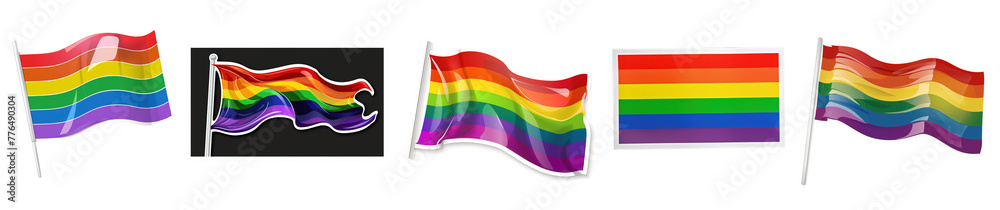 Pride rainbow flag stickers collection over white transparent ...