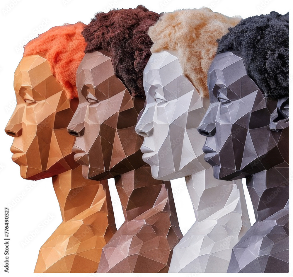 Row of Different Colored Heads Under Blue Sky. Transparent Background ...