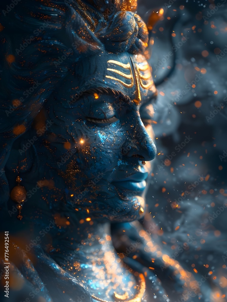 Closeup Portrait of Hyper-Realistic Lord Shiva in Cosmic Blue Wallpaper ...