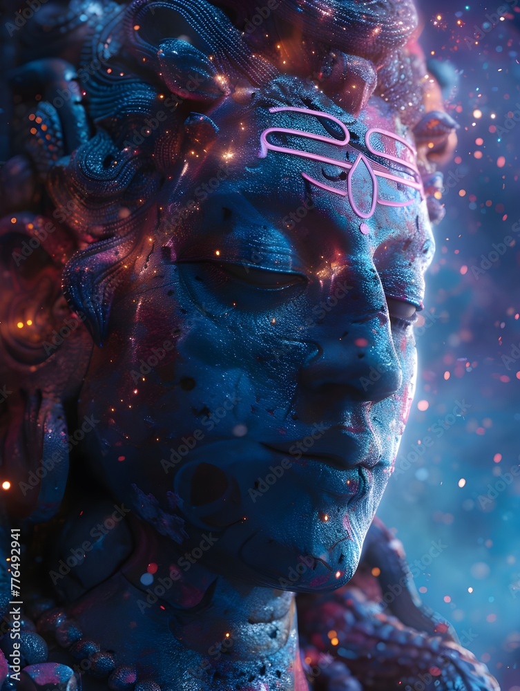 Closeup Portrait of Hyper-Realistic Lord Shiva in Cosmic Blue Wallpaper ...