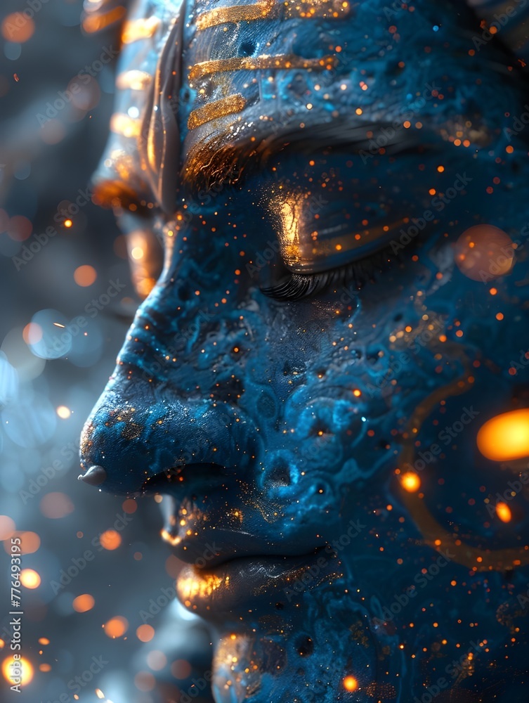 Closeup Portrait of Hyper-Realistic Lord Shiva in Cosmic Blue Wallpaper ...