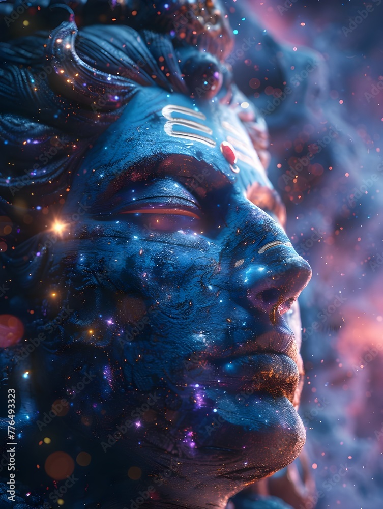 Closeup Portrait of Hyper-Realistic Lord Shiva in Cosmic Blue Wallpaper ...