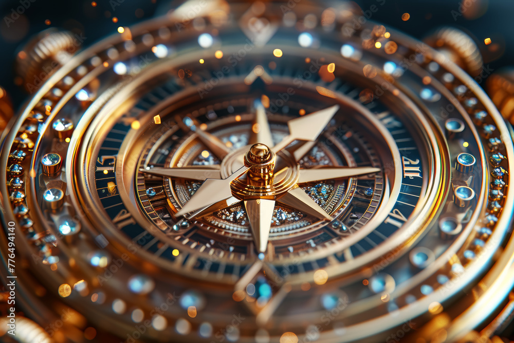 Clock face morphing into a compass rose, depicting the direction of ...