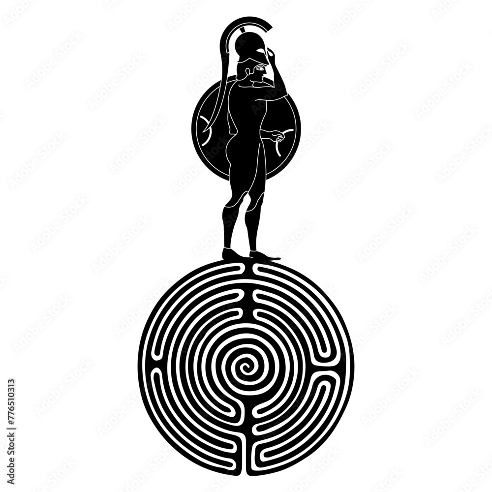 Theseus. Ancient Greek warrior with shield and helmet standing on a ...