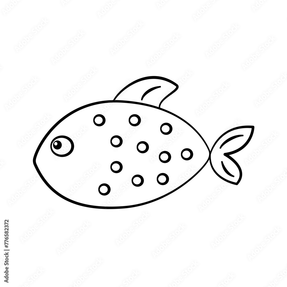 Tropical fish contour outline drawing isolated cutout black and white ...