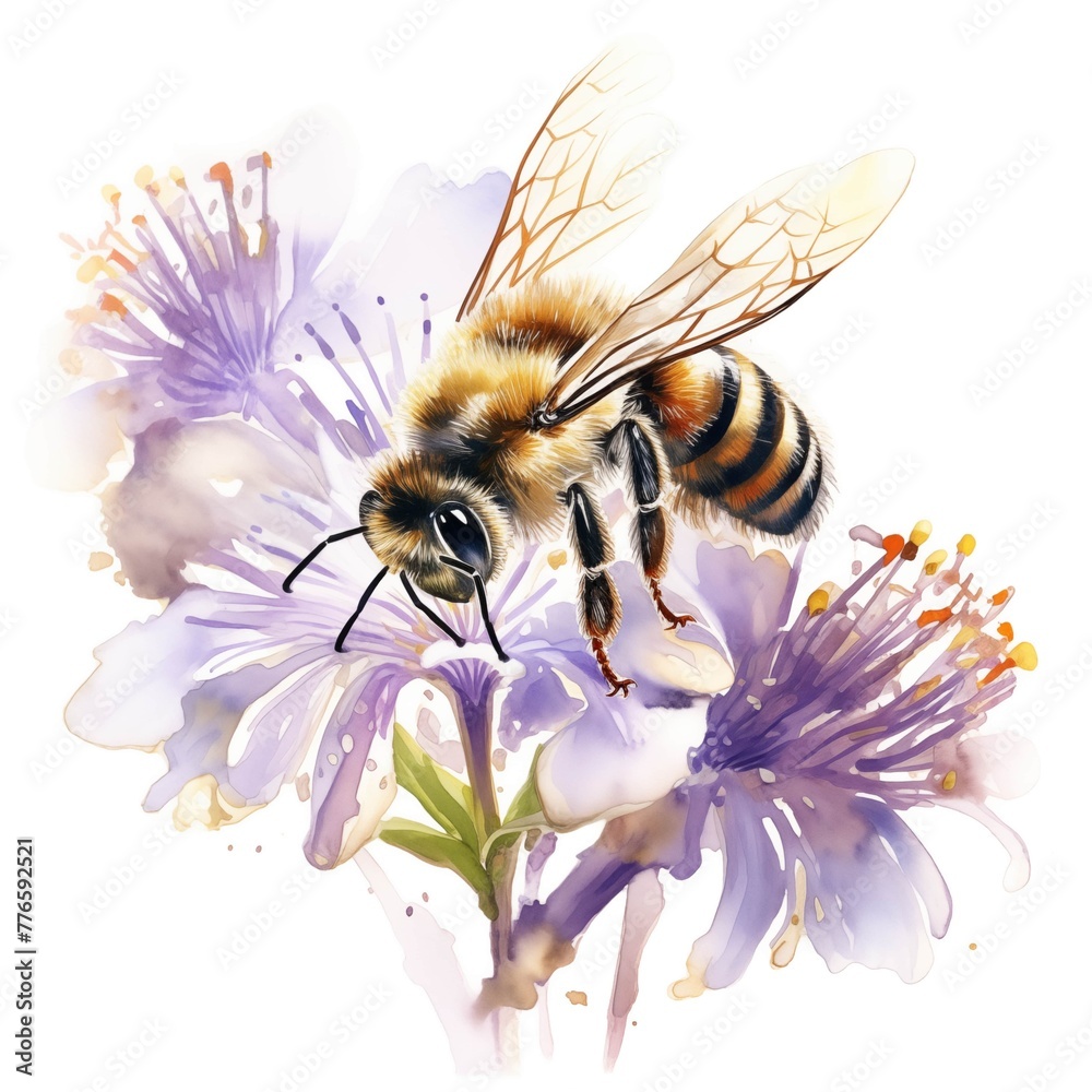 Bee with flower. Bee clipart. Watercolor illustration. Generative AI ...