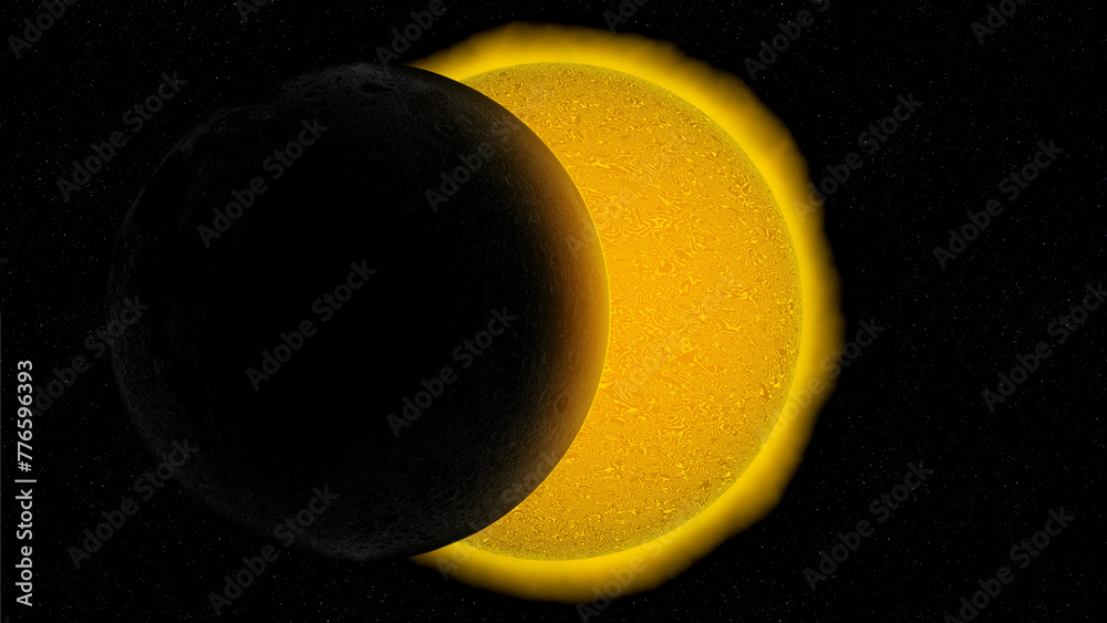 Solar eclipse, the moon transiting between the sun and planet Earth. 3d ...