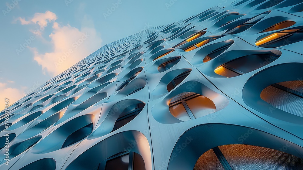 Metal mesh, Architectural metal mesh adorning a modern building facade ...