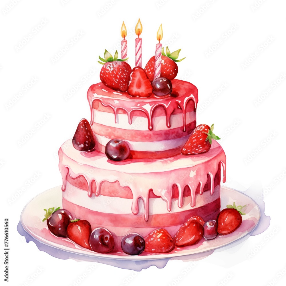 Birthday cake. Party cake clipart. Watercolor illustration. Generative ...