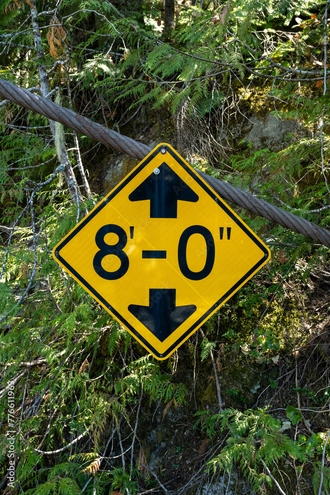 Eight Foot Clearance Sign At The Nisqually Suspension Bridge Stock ...