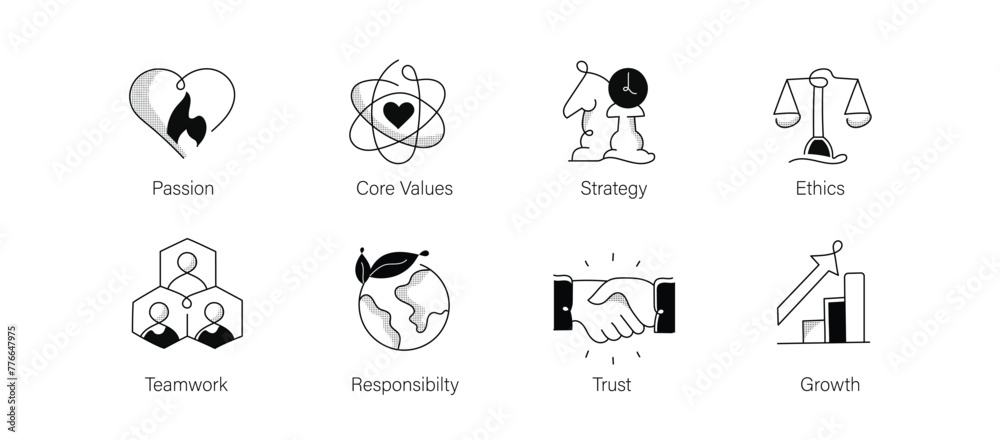 Business Core Values. Corporate values, cultural ethos, ethical ...