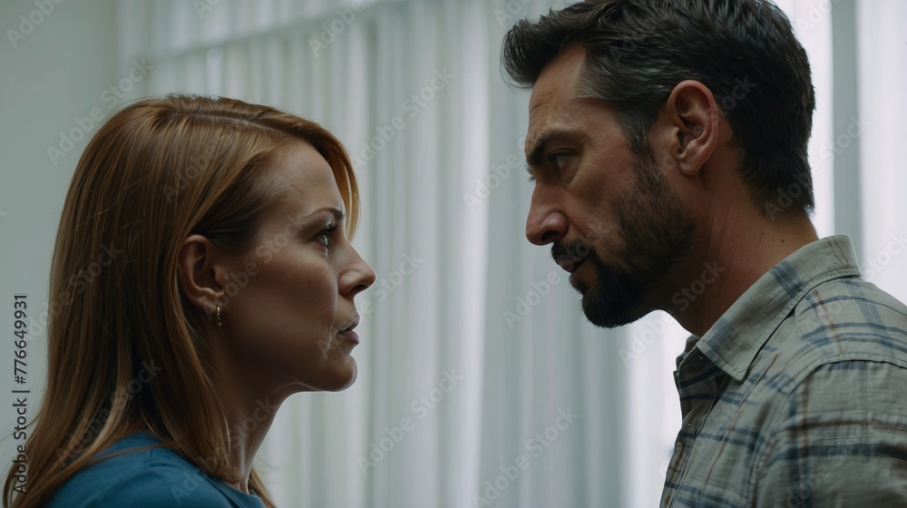 Angry adult couple husband wife arguing yelling at each other, concept ...