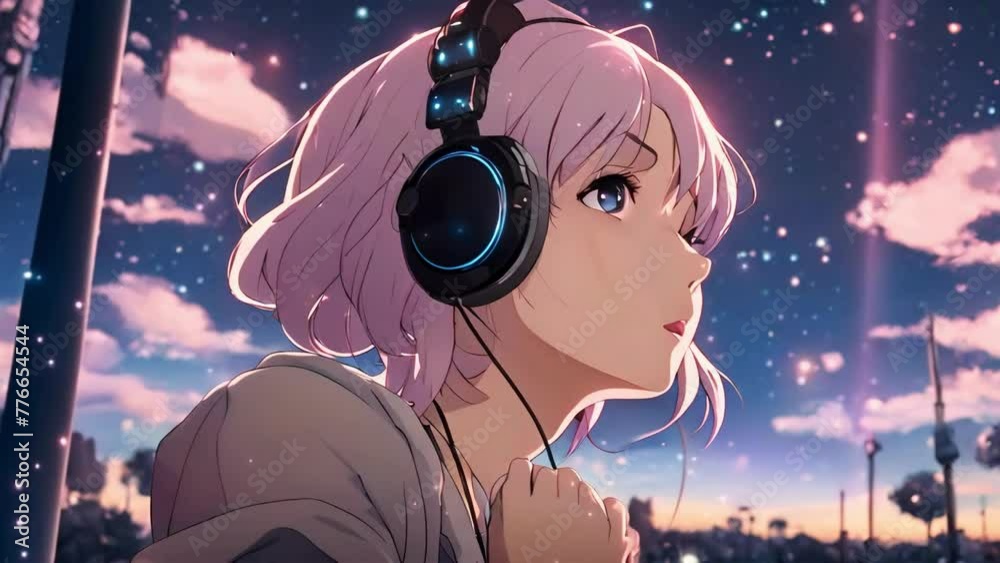 Lofi animation Synthwave anime manga girl, lofi bacground wallpaper ...