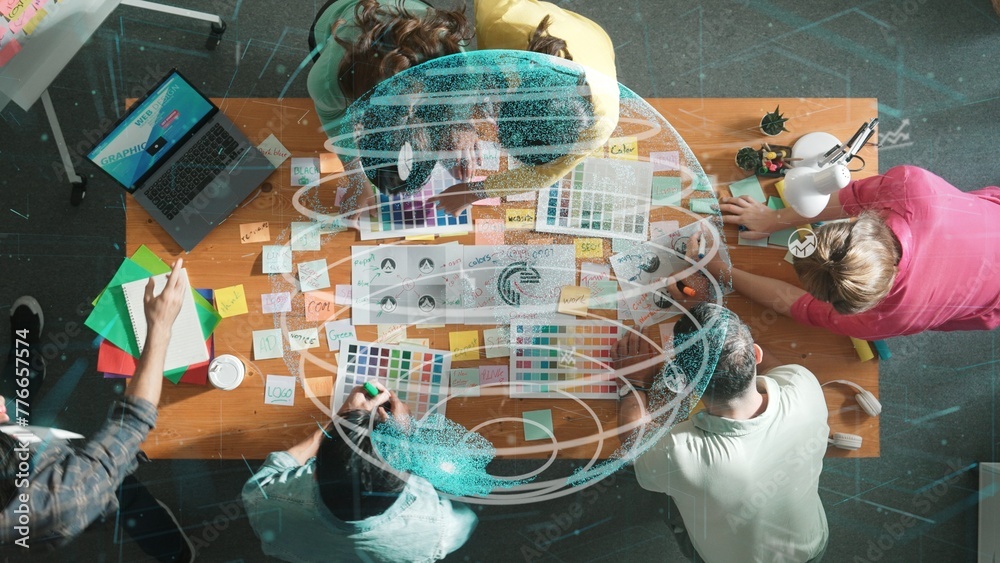 Top view of creative designer working together brainstorming idea by ...