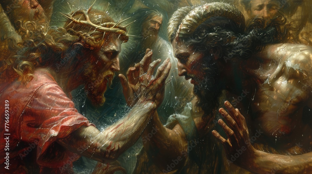 Symbolic confrontation: battle between God and the devil, good and evil ...