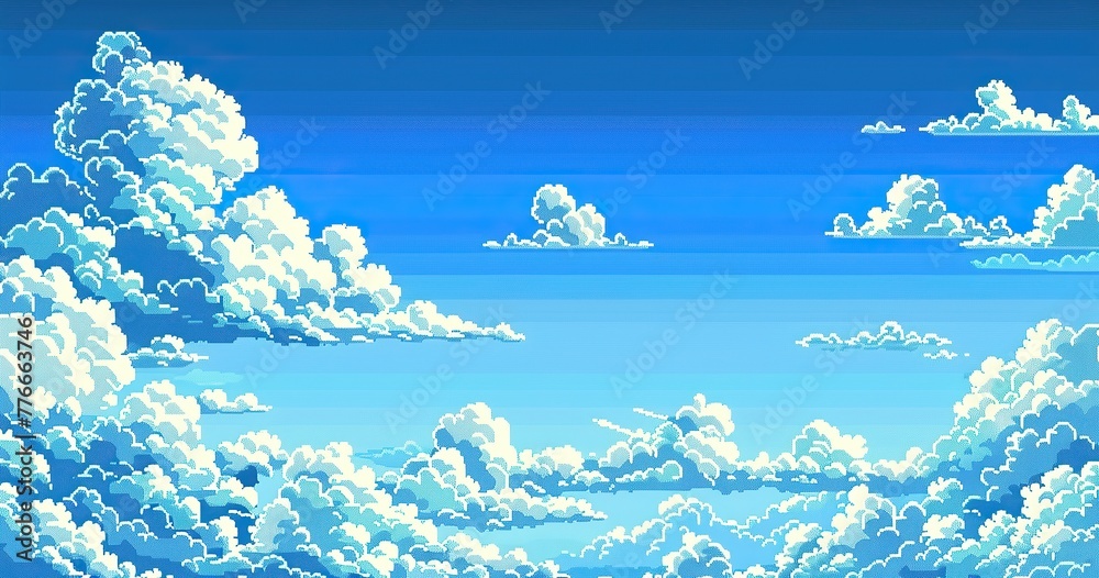 video game blue sky, pixel art, 16 bit, clouds background sheet, sky ...