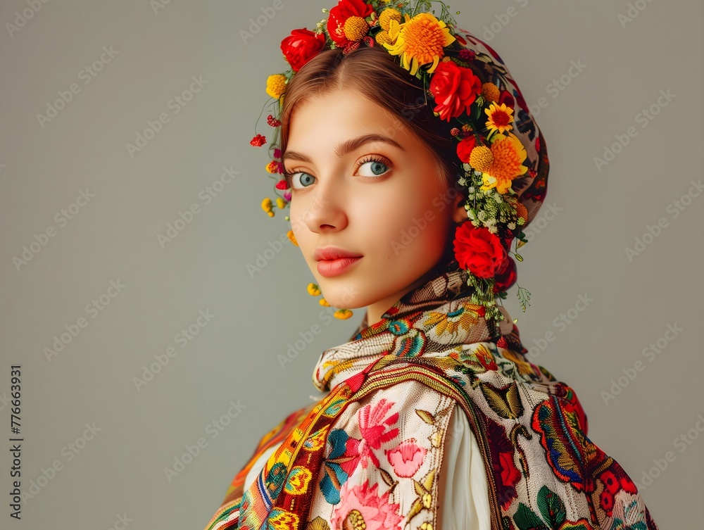 Woman, Slavic type of beauty in Regional costume from Cracow, Poland ...