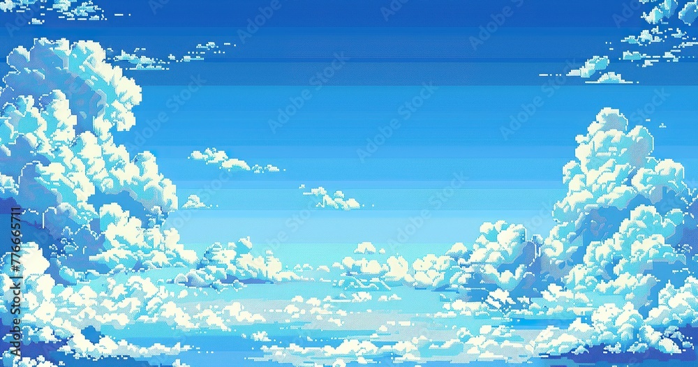 video game blue sky, pixel art, 16 bit, clouds background sheet, sky ...