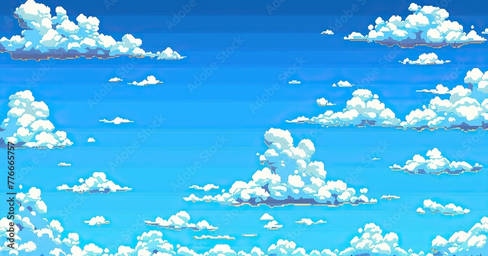 video game blue sky, pixel art, 16 bit, clouds background sheet, sky ...