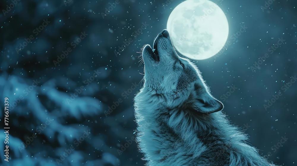 Lone Wolf Howling at the Moon, Freeze the hauntingly beautiful moment ...