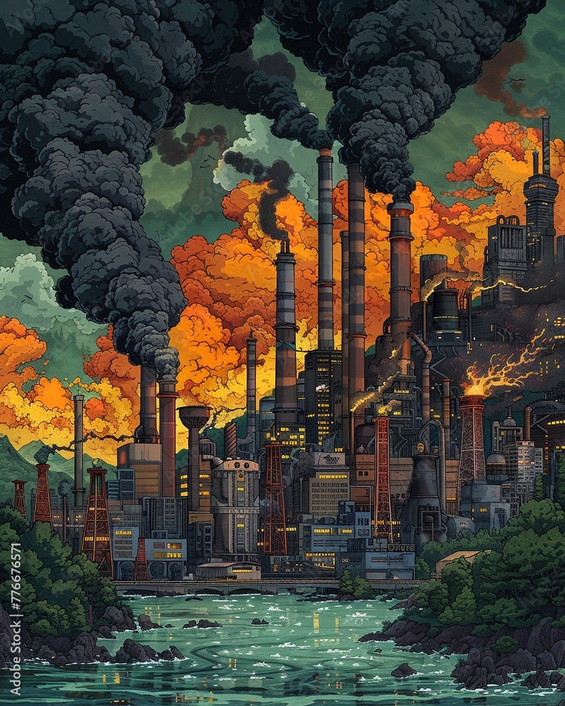 Illustrate a symbolic representation of nature being exploited and ...