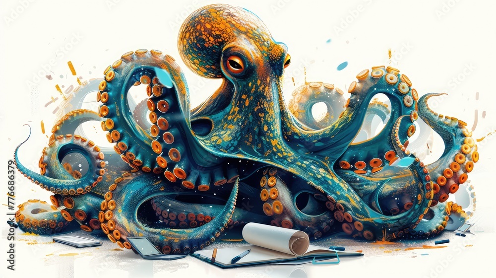 Foto de Octopus Multitasking Skills, Dynamic illustrations featuring ...