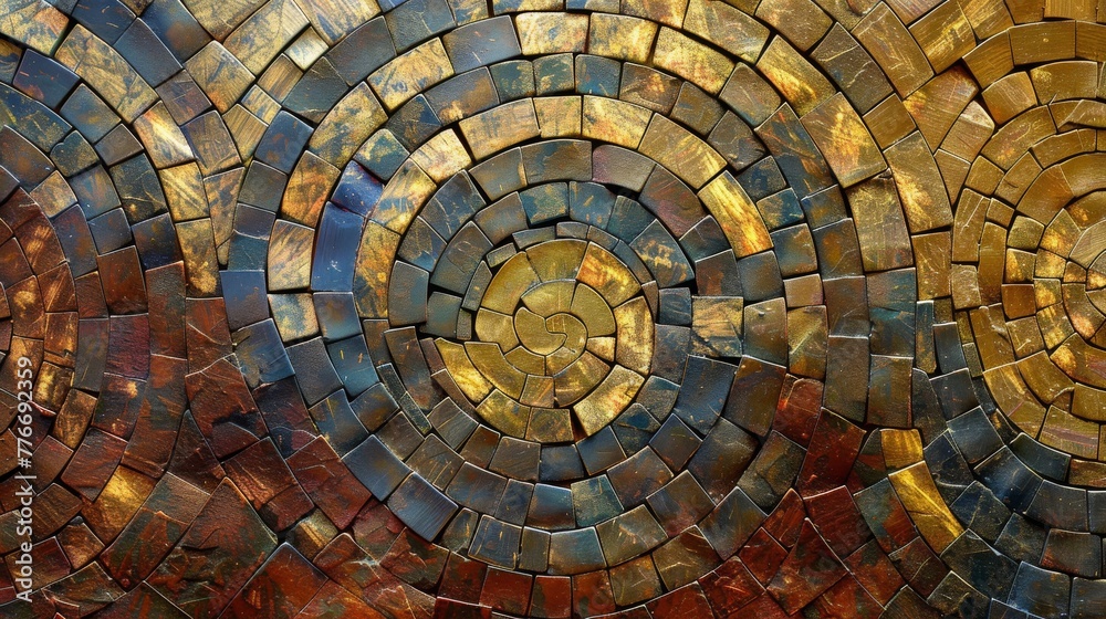 Opulence of Byzantine mosaics, circle tiny metallic tessera, form ...